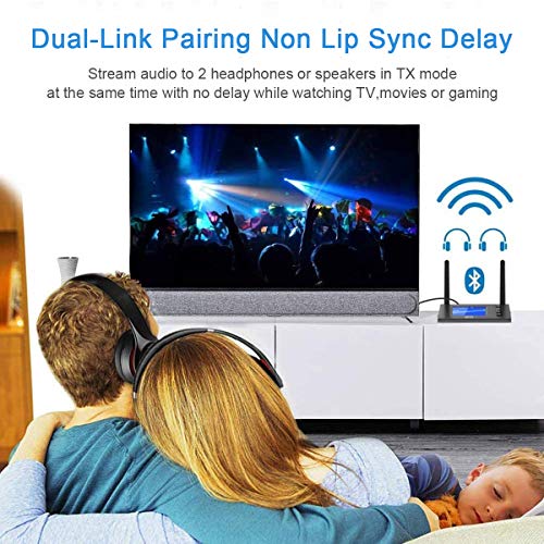 Bluetooth Transmitter Receiver, Wireless Bluetooth Adapter with Unique LCD Display, Low Latency Bluetooth 5.0 Audio Adapter, Dual Link Optical RCA AUX for Headphones, TV, PC, Laptop and Speaker(black)