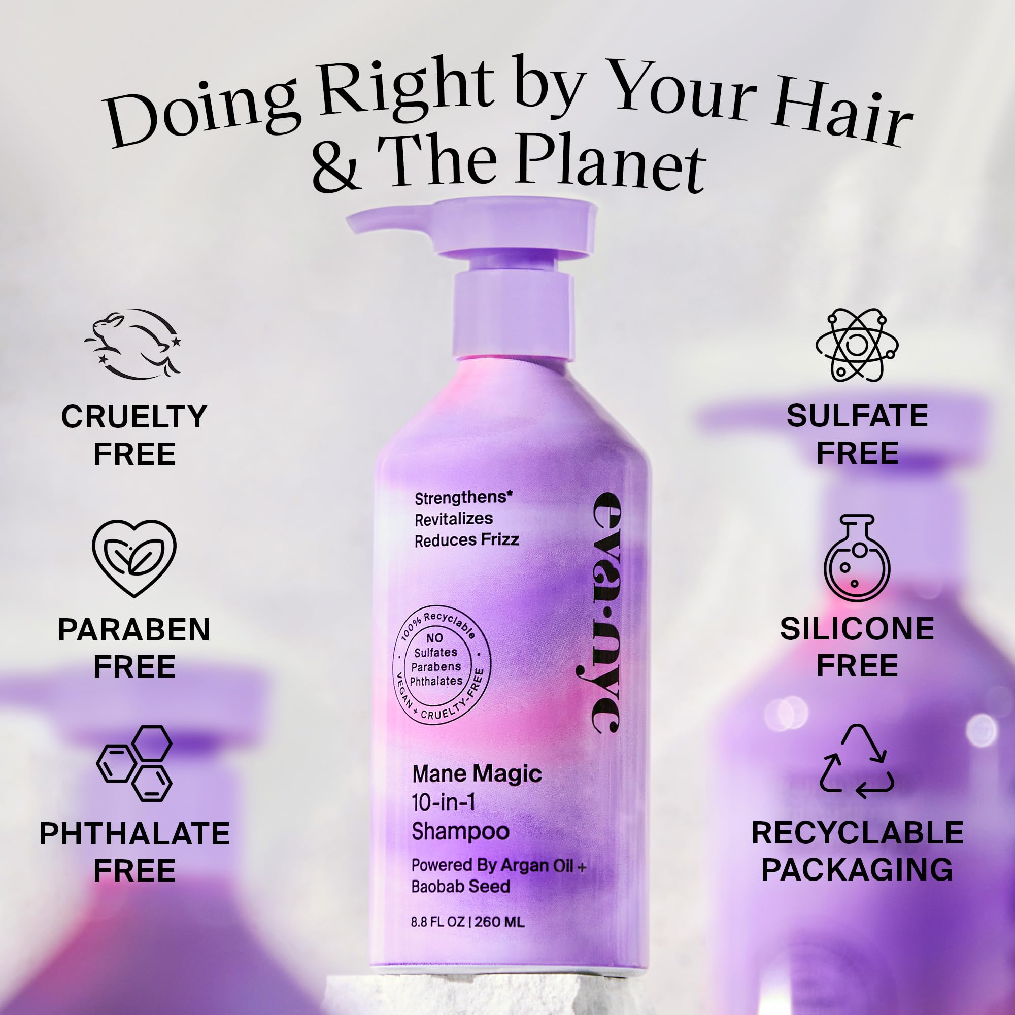 Eva NYC Mane Magic 10-in-1 Shampoo - Soft, Smooth, Strengthening and Nourishing Sulfate-Free Shampoo for Women, GMO-Free, 8.8 fl oz