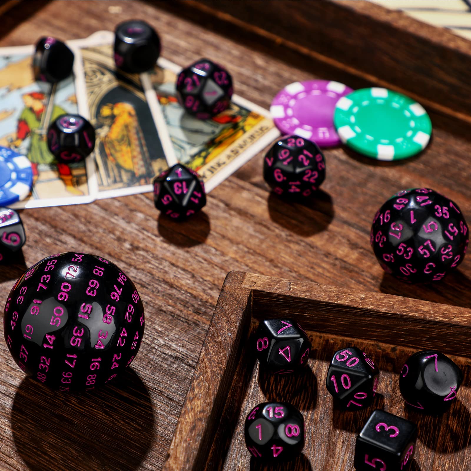 15 Pieces Complete Polyhedral Dice Set D3-D100 Spherical RPG Dice Set in Opaque Black, 100 Sides Dice Set for Role Playing Table Games Party Supplies (Black and Purple)