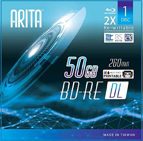 5 Pack Arita BD-RE DL Rewritable 50GB Double Layers 2X 260Min White Inkjet Hub Printable Blank Disc w/Jewel Case