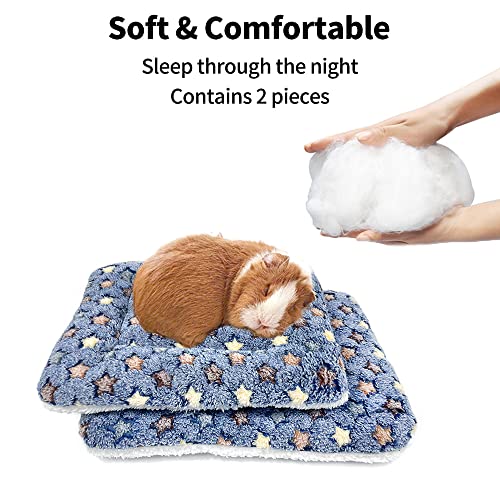 Amakunft 2 Pack of Square Plush Guinea Pig Pillow, Cozy Hamsters Sugar Glider Hedgehog Sleep Bed, Rabbit Cage Accessories Mat (Stars, Medium)