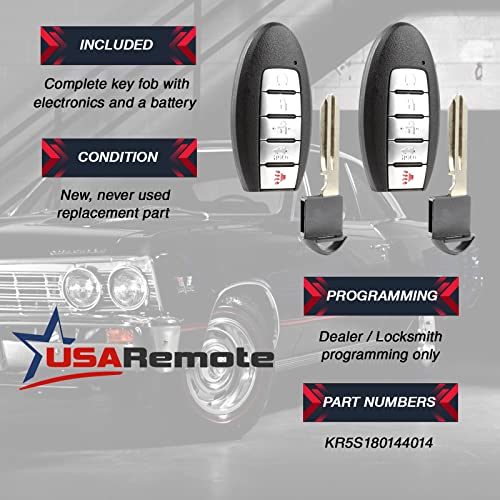 2 fits Nissan Altima/Pathfinder / JX35 / QX60 Smart key Fob Keyless Entry Remote 2013 2014 2015 2016 (KR5S180144014)