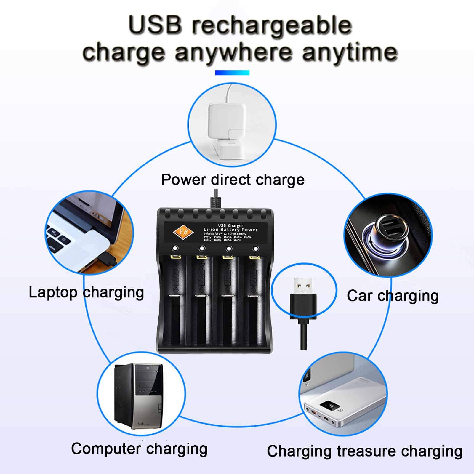 18650 Rechargeable Battery Charger 3.7V Lithium ion Battery Charger for Li-ion 18650,18500,10440,14500,16340,16650,14650,18350,26650 Battery
