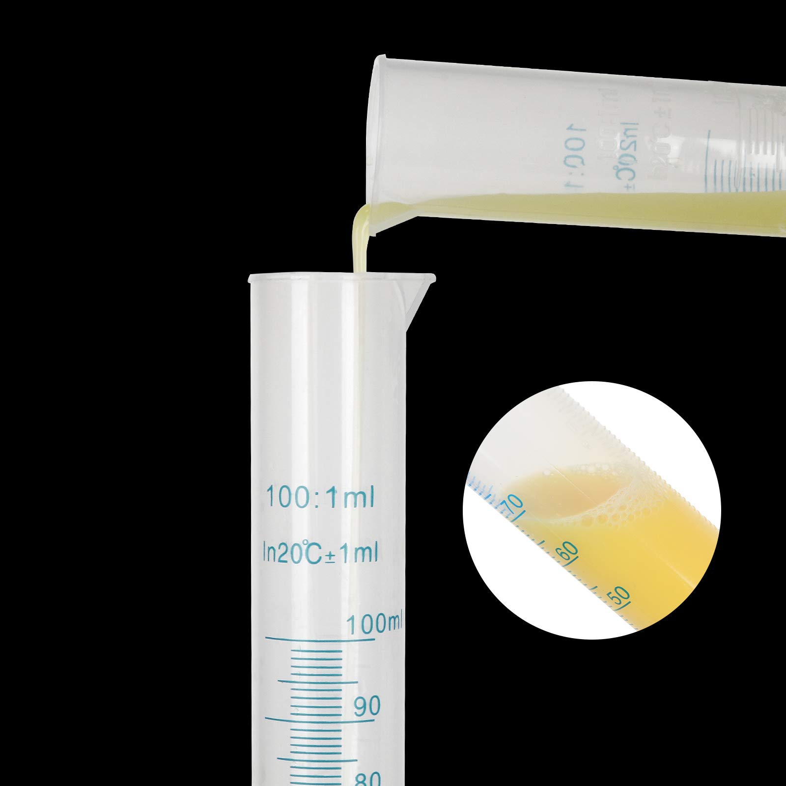 10Pack 100ml Plastic Graduated Cylinder, Transparent Measuring Cylinder Durable Lab Test Tube Flask, 2-Sided Measuring Lines Graduated Cylinder Beaker for Science Projects, Pour Spout