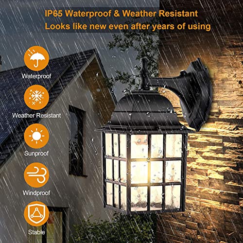 2-Pack Dusk to Dawn Outdoor Wall Lights, Sensor Exterior Light Fixtures Wall Mount, Porch Lights, Matte Black Wall Lantern Wall Lamp, Waterproof Wall Sconce, Outside Lighting for Garage, Front Door