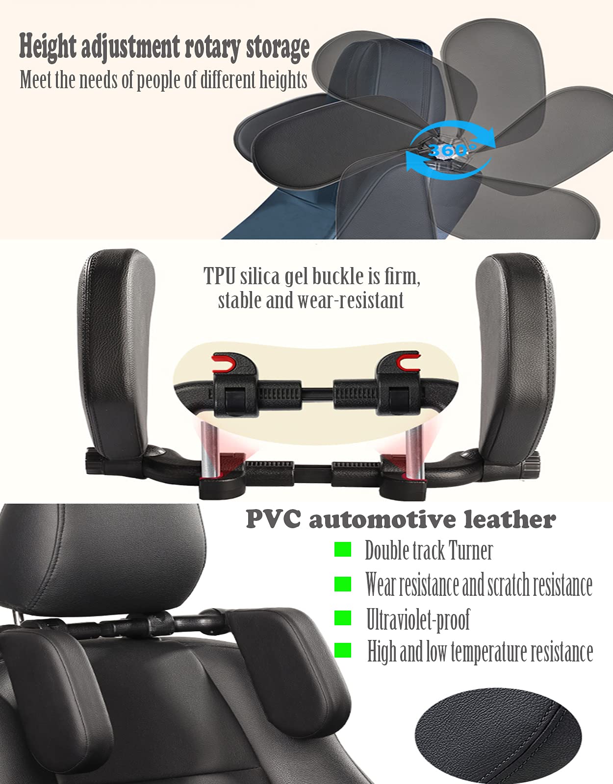 2022 Car Seat Headrest Pillow,car headrest Pillow,car seat Head Support Infant,Premium Seat Head Pillow,Grey Pillow,360 Degree Adjustable,for Children and Adults (Black)