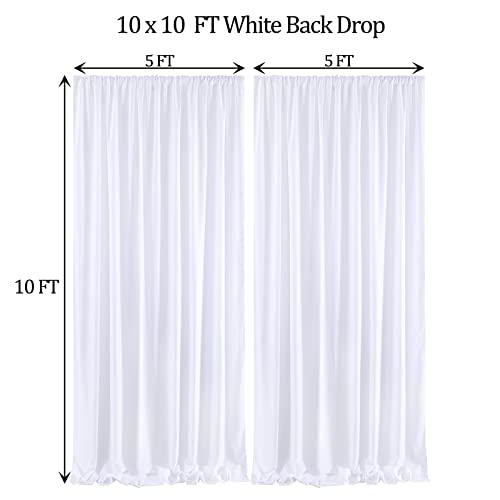 10ft x 10ft White Backdrop Curtain Panels for Parties, Wrinkle Resistant Polyester Wedding Backdrop Drapes for Party Birthday Backdrop Photography Home Decorations