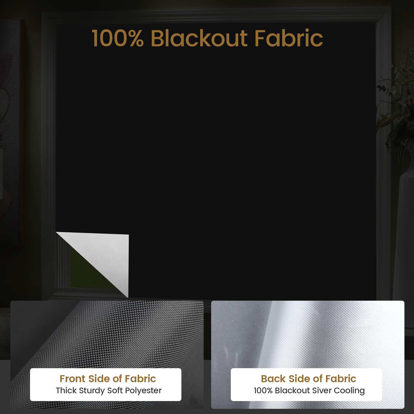 100% Blackout Shades, Blackout Roller Shades, 36"x 72" Cordless Window Blinds with Hook & Loop Tapes No Drill Travel Blackout Blinds Window Curtains for Bedroom Nursery Dorm Room Windows(Black)