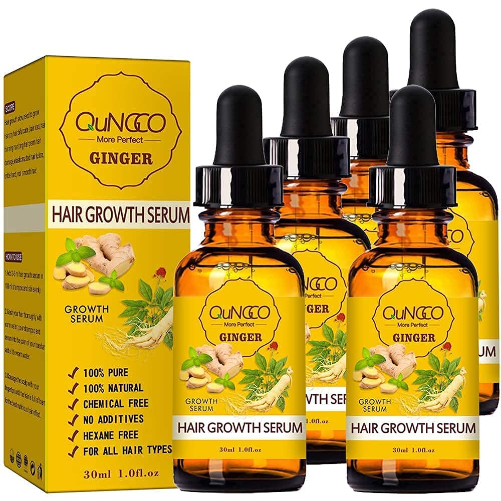 5 Pack Hair Growth Serum,Ginger Biotin Hair Regrowth Serum Prevent Hair Loss and Natural Serum for Thicker, Stronger, Longer Hair Men and Women