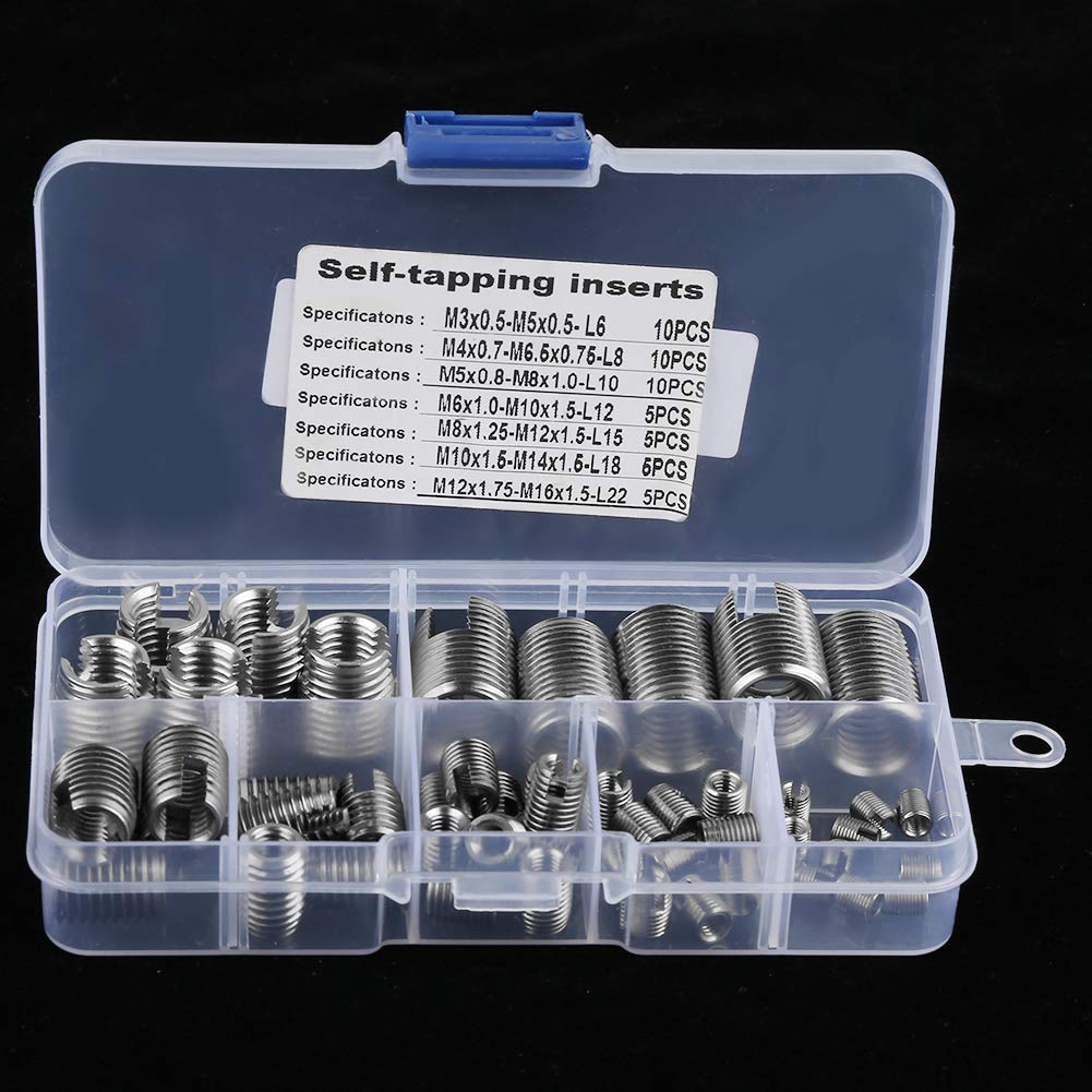 50Pcs Stainless Steel Inner Thread Self Tapping Thread Inserts Set Thread Reinforce Repair Tool M3- with a Storage Case
