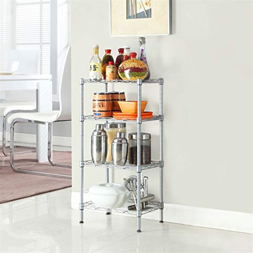 4-Wire Shelving Silver Gray Metal Storage Rack Height Adjustable Shelves, Heavy Duty Commercial Grade Steel Utility Layer Shelf Rack Organizer for Restaurant, Pantry, Kitchen Garage, 13.8"x9.8"x31.5"