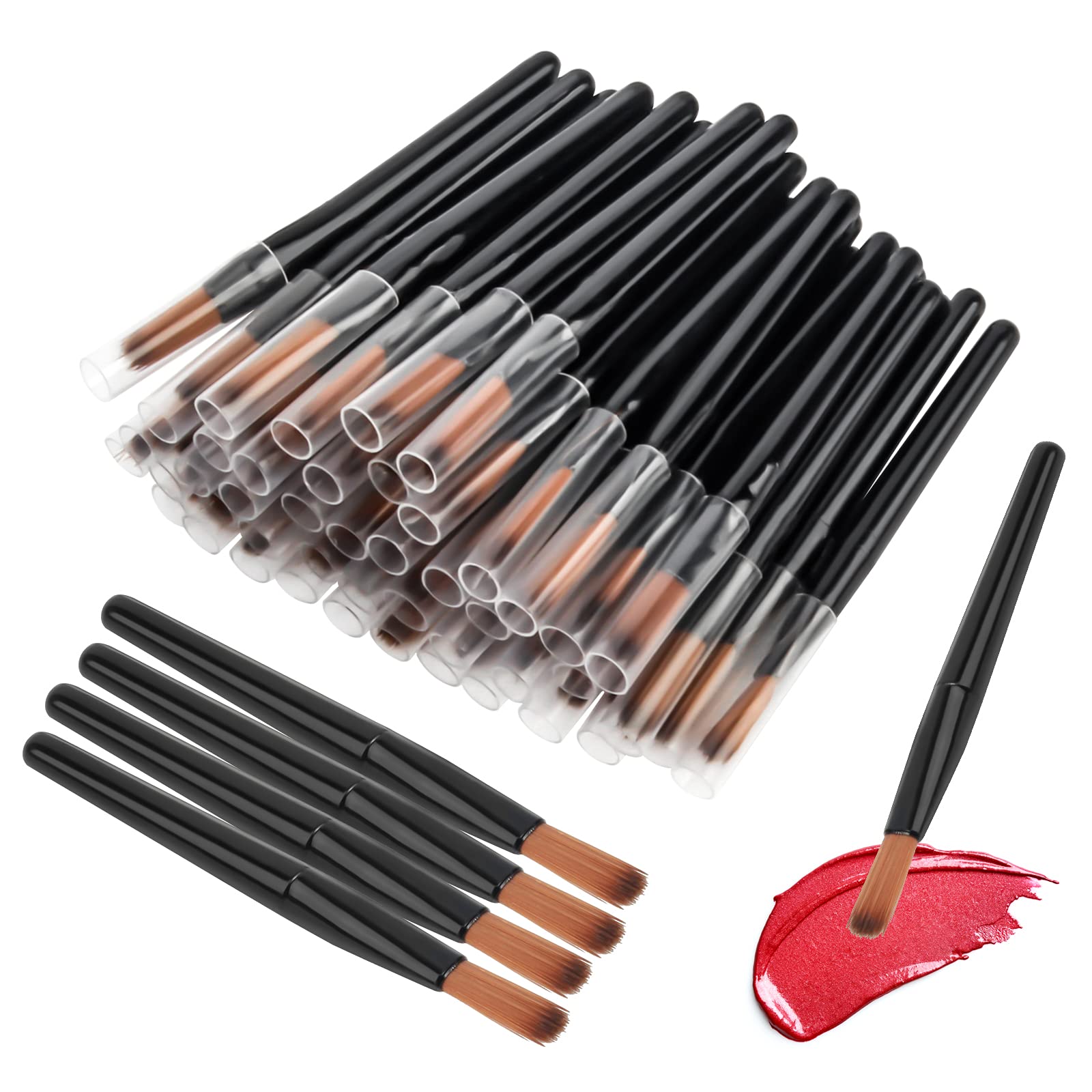 50Pcs/Set Lip Brushes, Disposable Lip Brush Lip Gloss Makeup Brush, Lipstick Gloss Wands Applicator Cosmetic Tool Kits(Black)