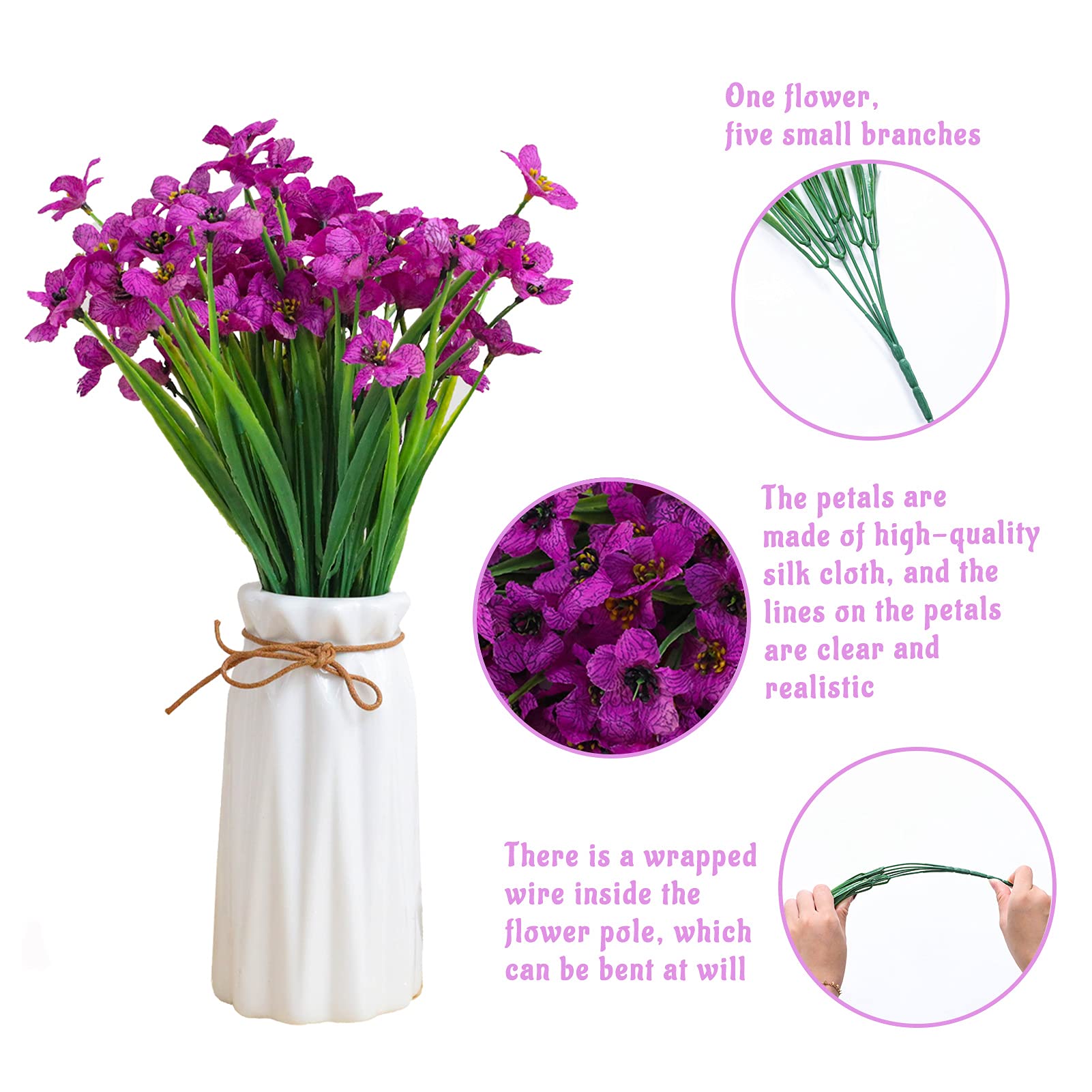 16 Bundles Artificial Plants for Outdoors UV Resistant No Fade Fake Plastic Flowers Decoration Faux Plastic Greenery Garden Indoor Home Yard Kitchen Office Wedding Porch Window Box Decor (Purple) .