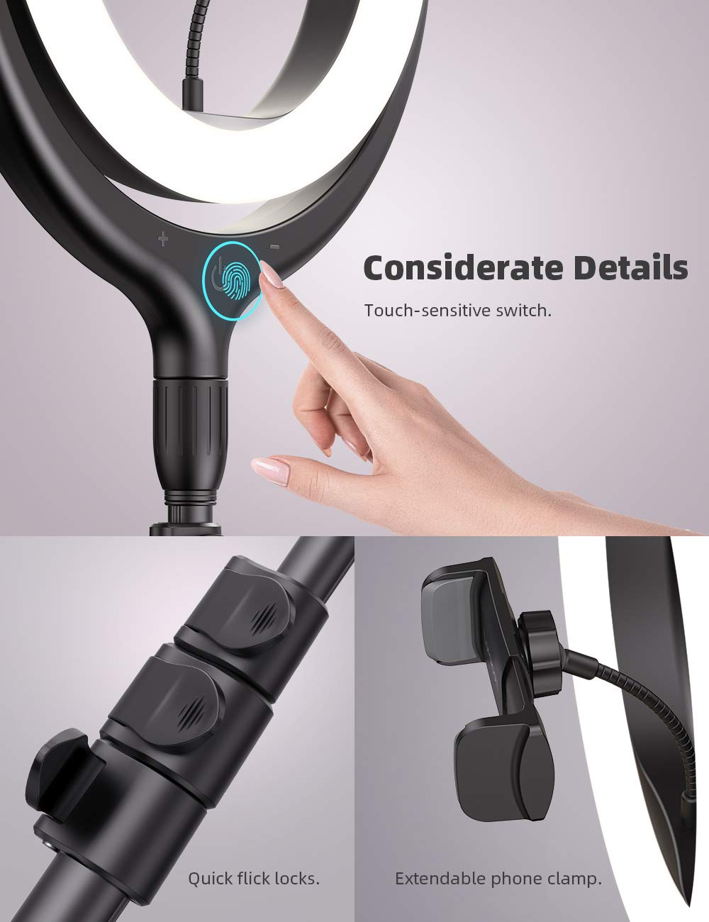 10'' Selfie Ring Light 67'' Tripod Stand - Lamicall LED Circle Halo Light with Cell Phone Holder for Live Stream/Makeup/YouTube Video Recording/Photography, ARO De Luz Compatible with 4-6.5'' Phones
