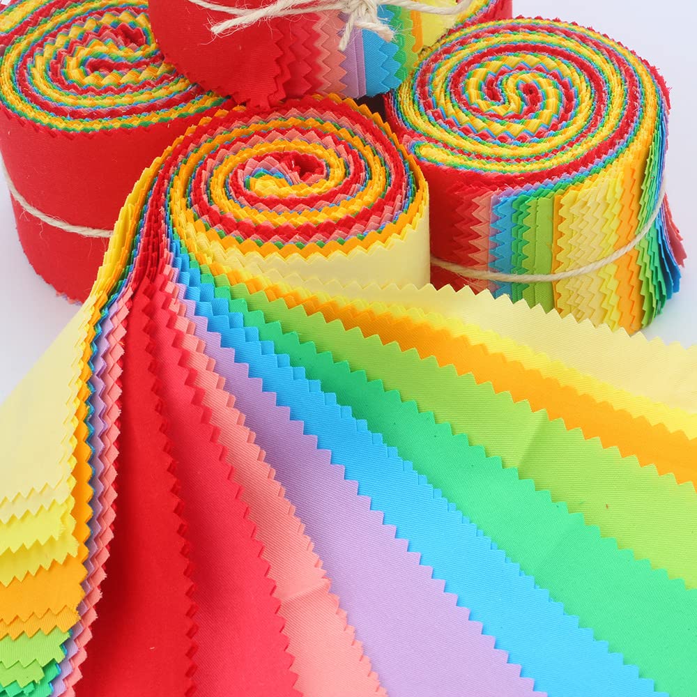 100% Cotton Bright Rainbow Jelly Roll Fabric 20 Pieces 2.4-inch Strips Quilting Fabric (Solid Color 20PCS)