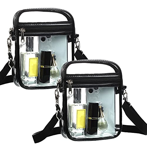 2 Pcs Clear Crossbody Purse Bag Stadium Approved Bag Transparent Shoulder Bag for Sports Games Concerts and Festivals (Black)