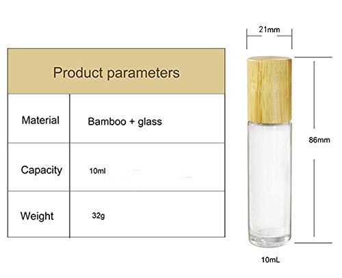6 Count 10ml Bamboo Roll On Bottle For Essential Oils,Clear Glass Bottle With Natural Bamboo Lid,Portable Massage Stainless Steel Roller Ball Glass Vial Aromatherapy travel Perfumes Bottles