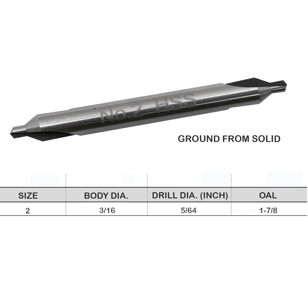 5 Pieces Number 2 Center Drill 60 Degree HSS Combined Countersink Bits Drilling