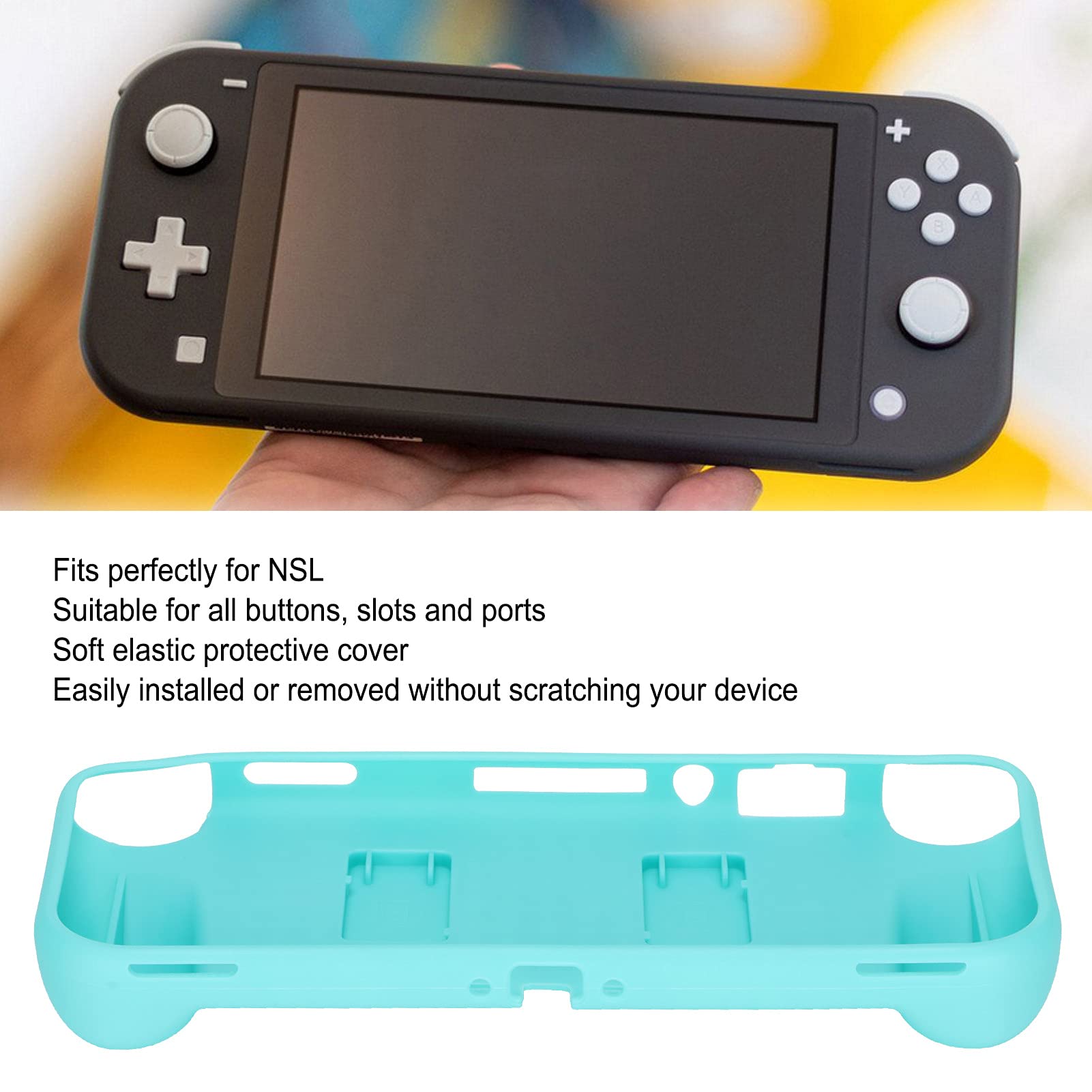 01 02 015 TPU Protective Case, Half Packed Protective Shell Case Elastic 2 Game Card Slots Ergonomics for Switch Lite(Turquoise)