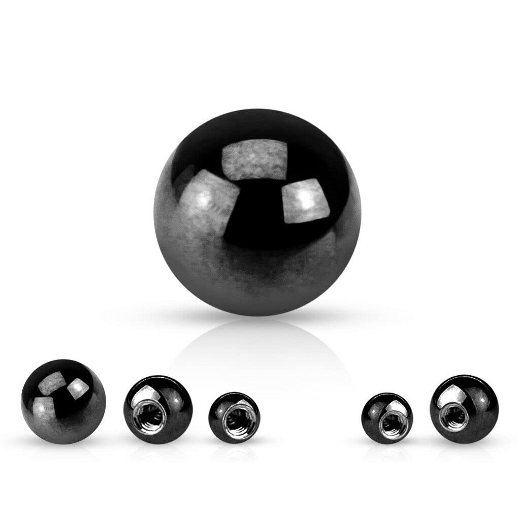 10 Pc 16G Titanium Threaded Replacement Ball for Eyebrow Ear Cartilage Piercing 3mm - Black