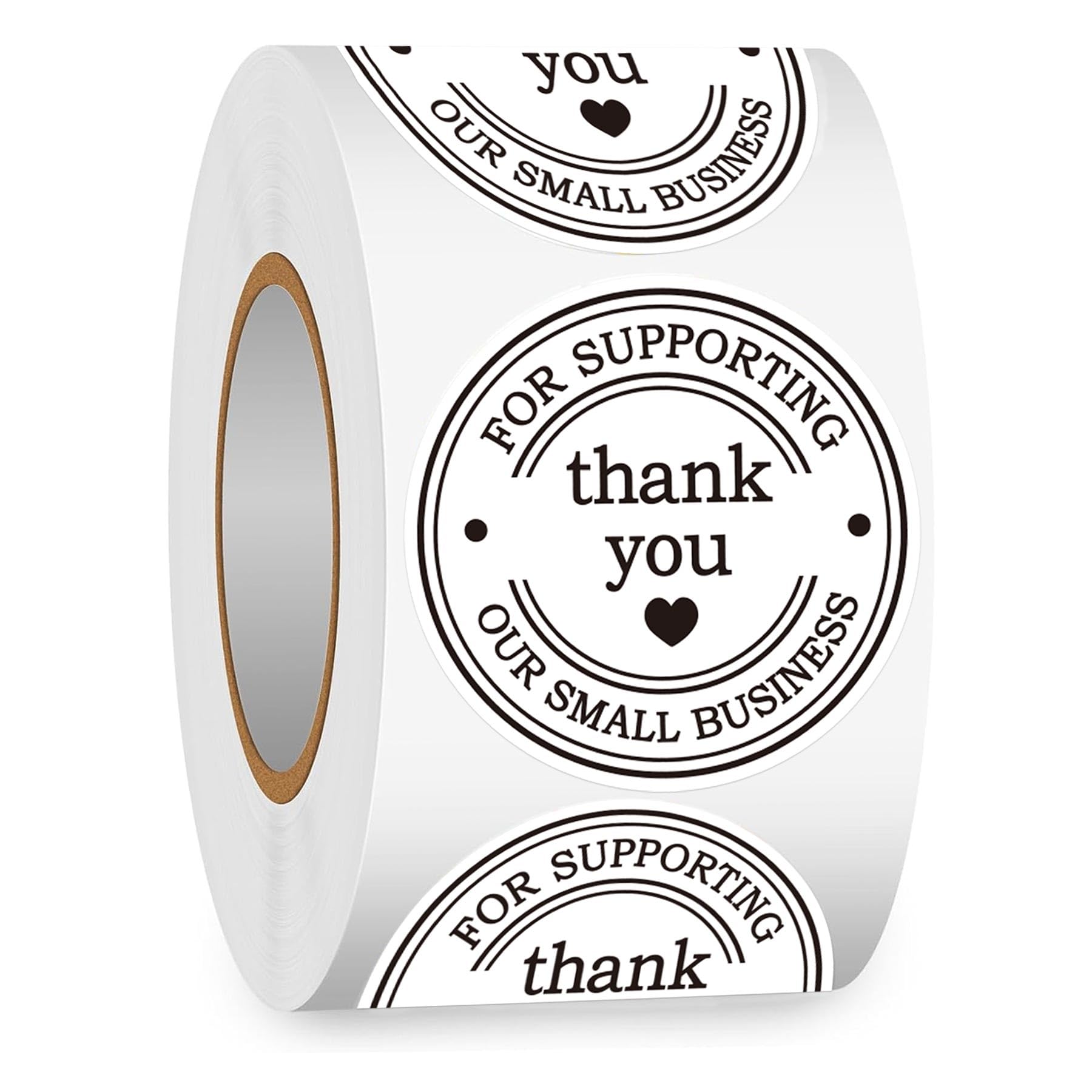 2" Round Classic Retro Stickers Thank You for Supporting Our Small Business Sticker Labels with Hearts - Printed White Thank You Stickers 500 Thank You Labels Per Roll (White, 2 inch)