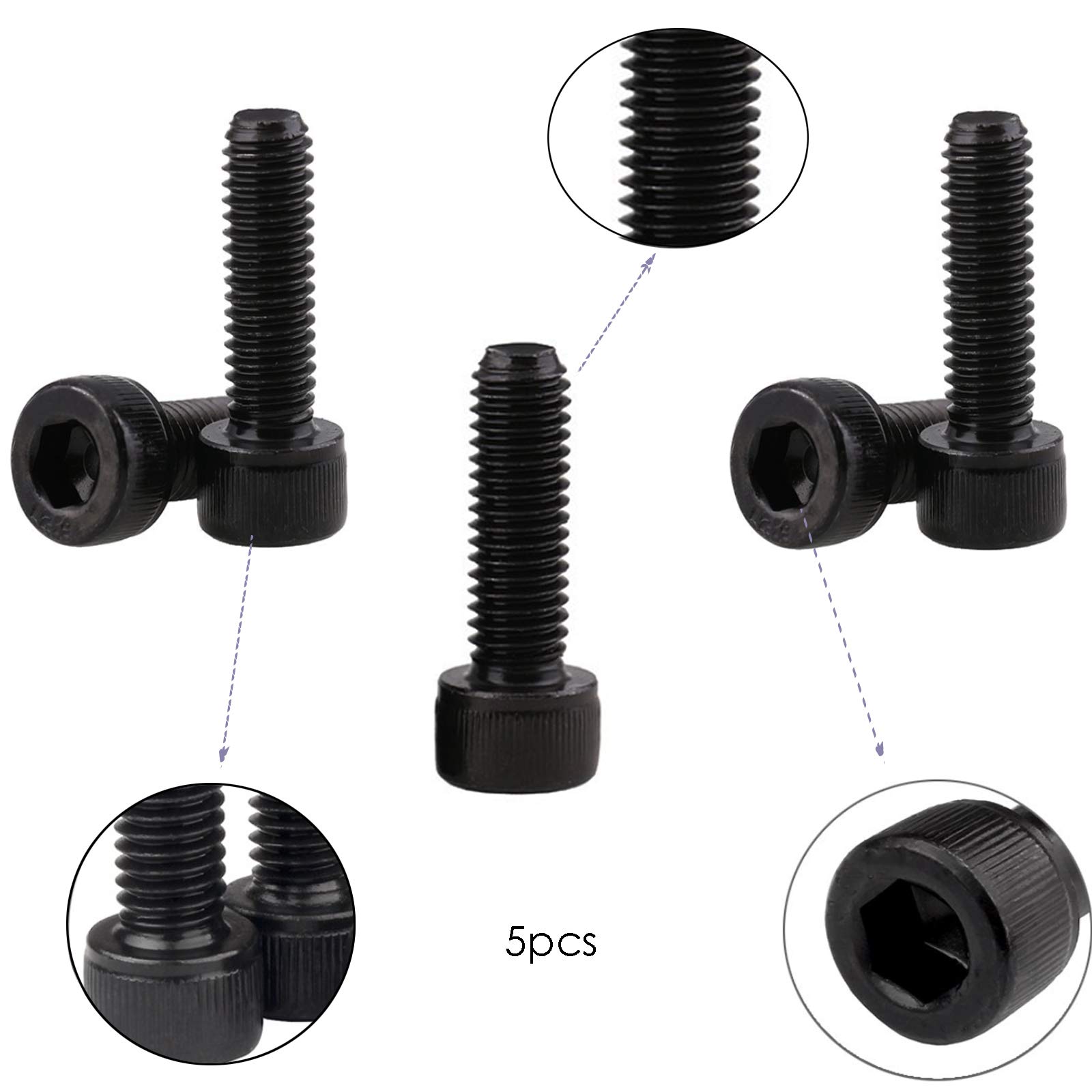 5 Pcs M12-1.75 x 60mm Carbon Steel Hex Drive Class 12.9 Column Socket Cap Screw.