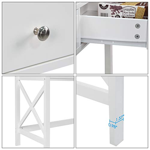 EdMaxwell White Home Office Desk with Drawers, Modern Writing Computer Desk, Small Makeup Vanity Table Desk for Bedroom, Study Table for Home Office