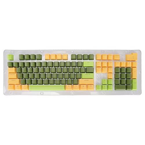 107 Keys Standard Tricolor ABS Keycap Set, Three Color Translucent Characters Arc Layout Mechanical Keyboard Keycaps, OEM Profile, for Mechanical Gaming Keyboard(Matcha Dark Green)