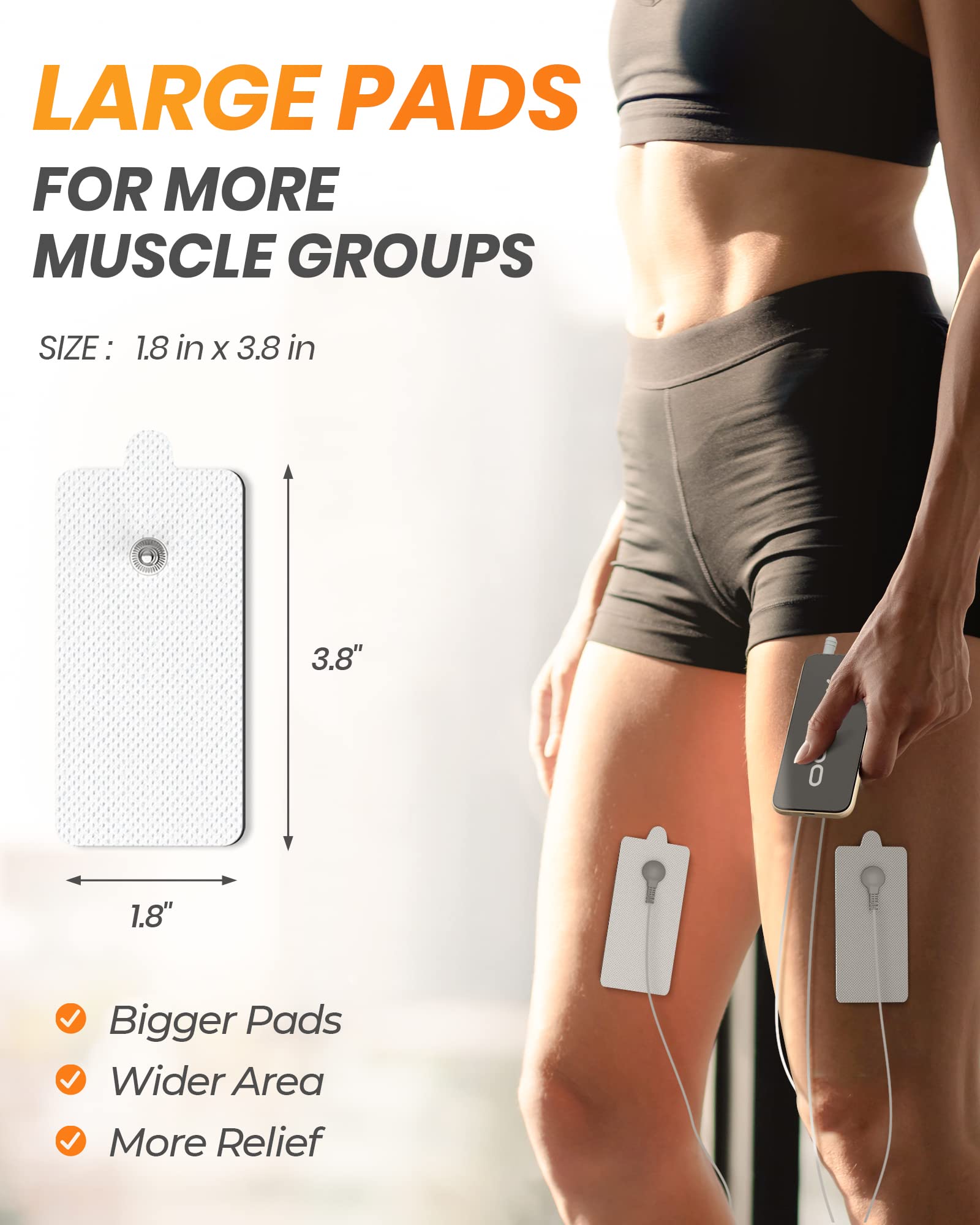 10-Pack TENS Unit Replacement Pads, Rectangular Snap TENS Electrode Pads with self-Adhesion for 50 Times, AVCOO Latex-Free 1.8"X3.8" TENS Pads Compatible with TENS EMS Devices Use 3.5mm Button Leads