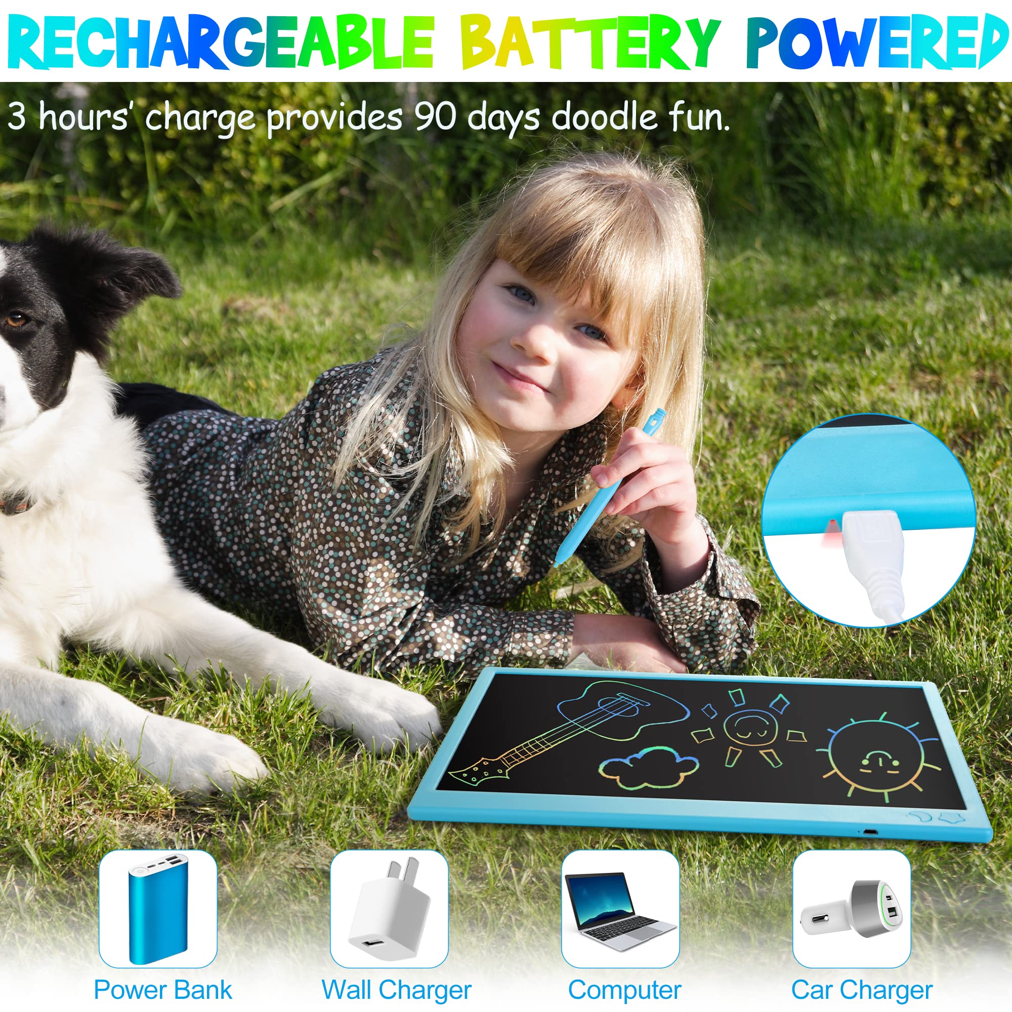 16 Inch Rechargeable LCD Writing Tablet, Erasable & Colorful Doodle Board with Eye-Protecting Large Screen, Educational Learning Toys for 3 4 5 6 7 Year Old Kids, Drawing Tablet Gift for Boys Girls