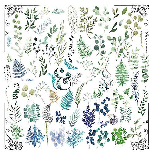 56PCS Middle Size Plants Scrapbook Stickers - Doraking DIY Decoration Transparent Sulfuric Paper Plants Stickers for Scrapbook Decoration Without Repeat
