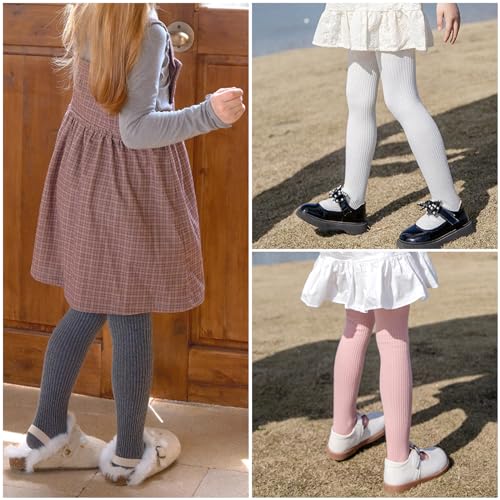 6 Pack Baby Girls Tights Solid Cable Knit Thick Cotton Legging Pants Stocking Pantyhose for Infants Toddlers 1-8T