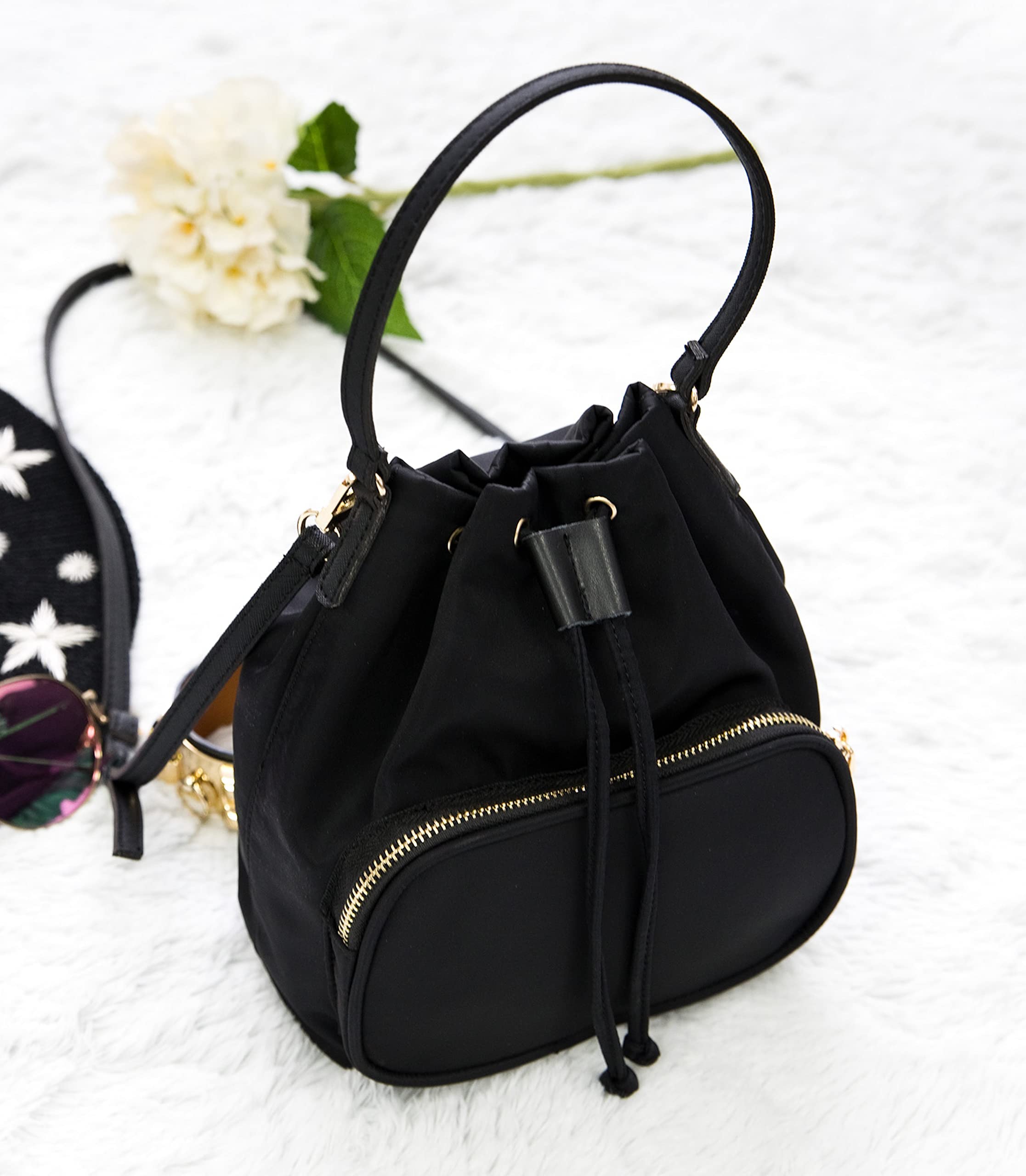 1071 Nylon Roomy Crossbody Bucket Bags Water Proof Purses Wristlet Handbags