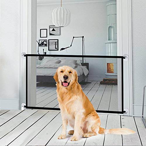 70.9"x28.3" Pet Gate,Baby Gate,Magic Gate Portable Folding mesh gate Safe Guard Isolated ,Indoor and Outdoor Safety Gate Install Anywhere (Black)