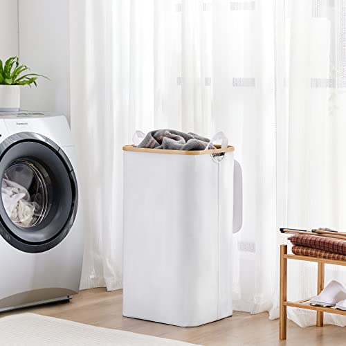100L Large Laundry Hamper with Lid and Liner Bag, 27.6" Tall Laundry Basket with Handle, Waterproof and Collapsible Cloth Hamper for Bedroom and Bathroom, White