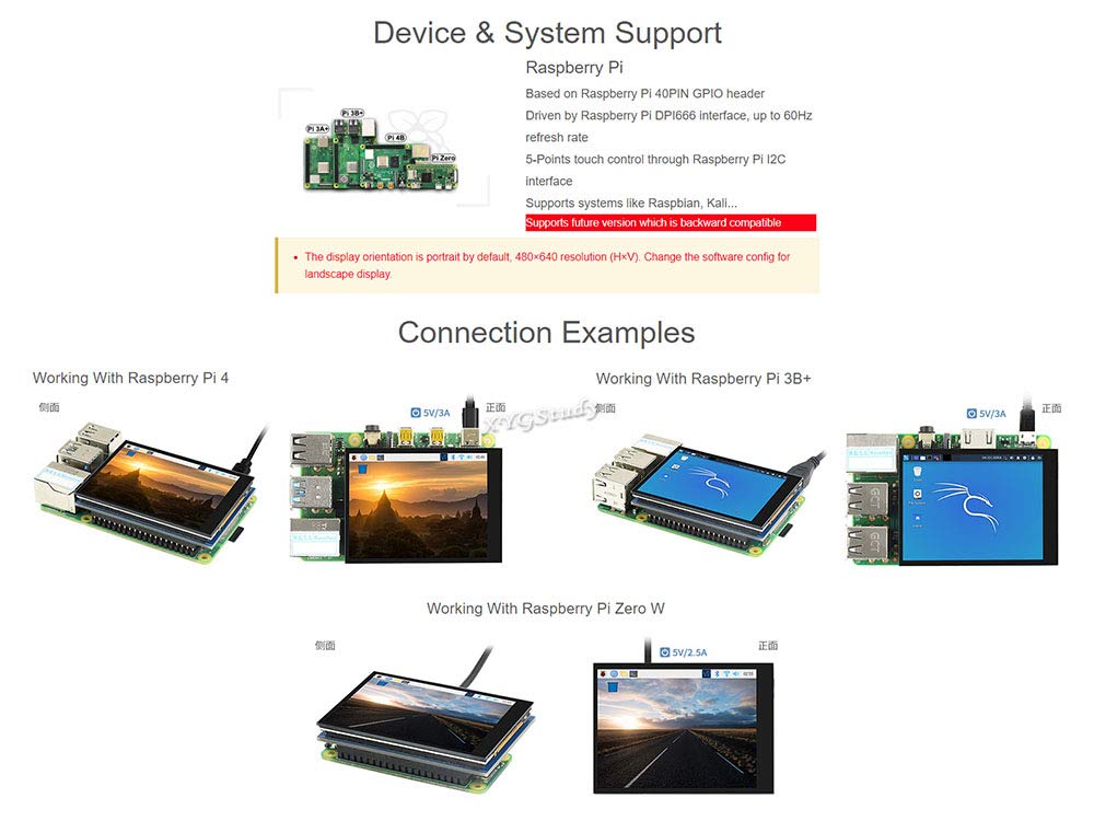 2.8 inch IPS 480×640 Display LCD DPI Interface Capacitive Touch Screen Fully Laminated Toughened Glass Cover Supports Raspbian Kali Raspberry Pi 4B/3B+/3B/2B/Zero/Zero W WH @XYGStudy