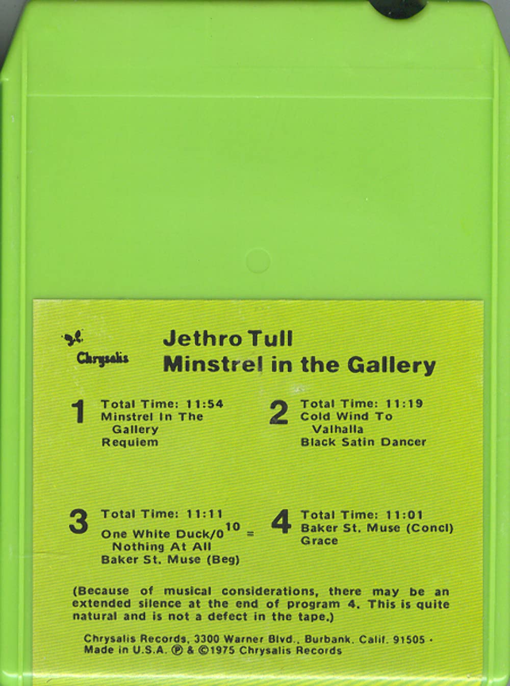Jethro Tull: Minstrels in the Gallery 8 Track Tape
