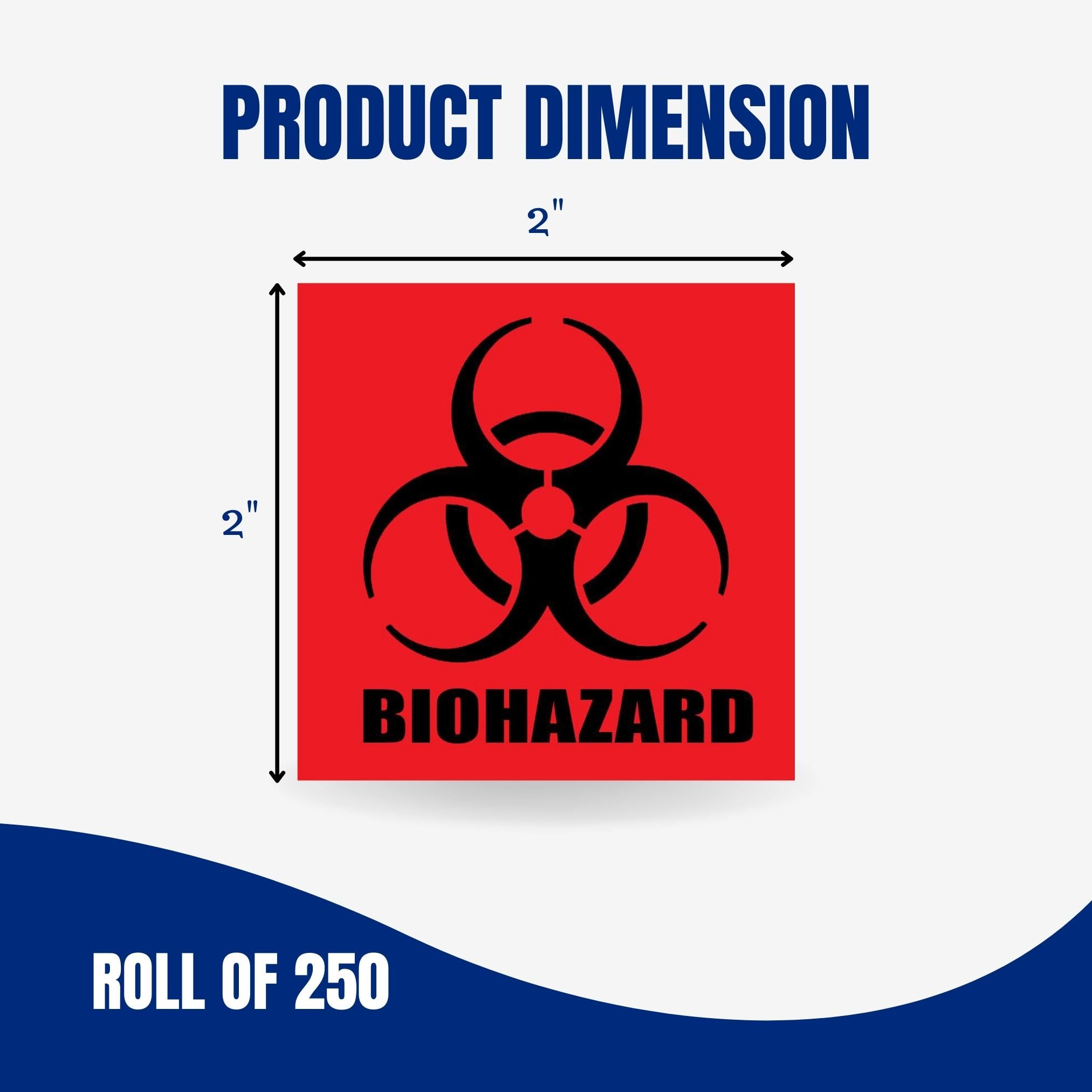 2" x 2" Biohazard Stickers - 250 Labels, Universal Symbol, Coated Paper Signs for Labs, Hospitals & Industrial Use