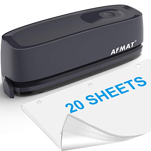 3 Hole Puncher for Paper, AFMAT Electric Hole Punch 3 Ring, 20-Sheet Paper Punch, AC or Battery Operated 3 Hole Puncher, Effortless Punching, Long Lasting Paper Punch for Office School Studio, Gray