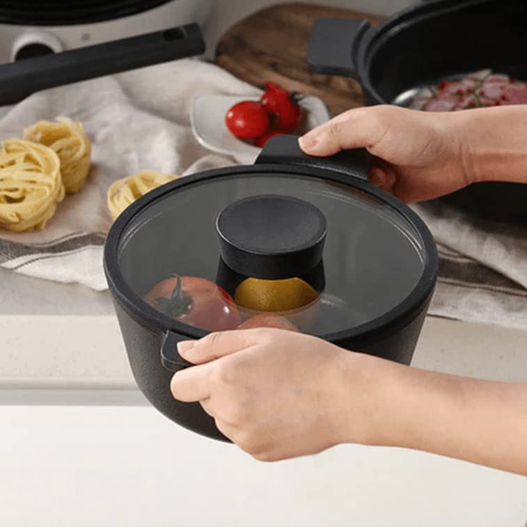 All Black Vulcan Kitchen Nonstick 4QT Stock Pot with Glass Lid, Healthy Cooking T-Coating Casserole, Soup Stew Dutch Oven, Induction Compatible Cookware, Made in Korea (24 cm Pot)