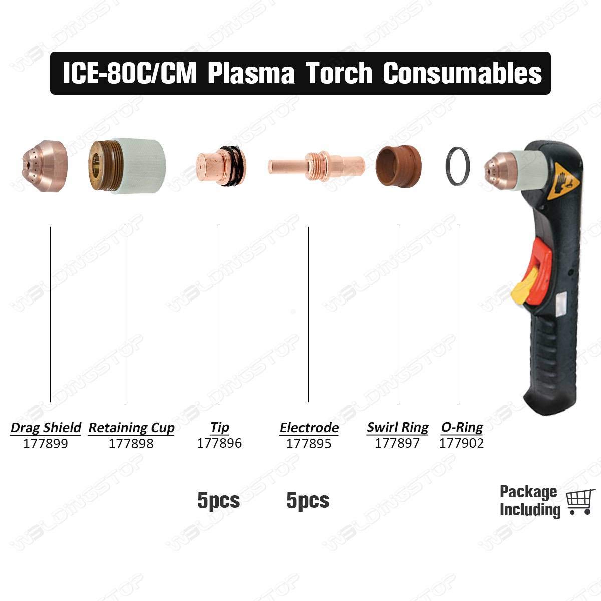 177895 Electrode 177896 Tip Nozzle for Miller ICE-80C/CM Plasma Cutting Torch 10pcs