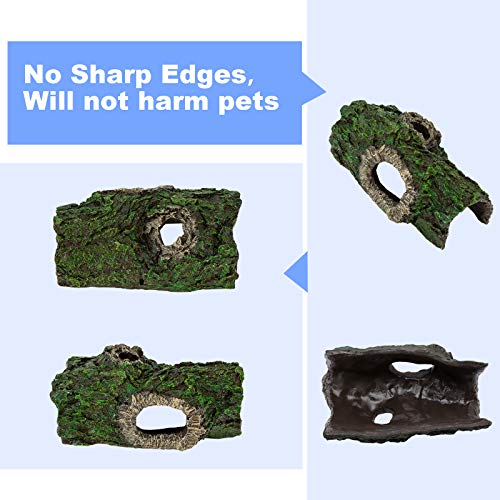 AQQA Aquarium Trunk Decoration,Resin Hideout Caves Hollow Tree Log Trunk Ornament,Driftwood for Betta Fish Reptiles Turtles (L)