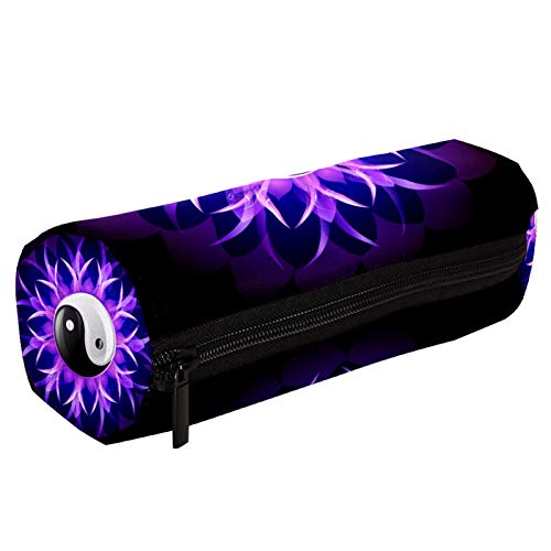 Bright Lotus Yin Yang Symbol Pencil Bag Pen Case Stationary Case Pencil Pouch Desk Organizer Makeup Cosmetic Bag for School Office