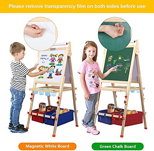 Art Easel for Kids,Standing Kid's Art Easel,Kids Easel with Magnetic Chalkboard & White Board,Kids Art Easel with Paper Roll