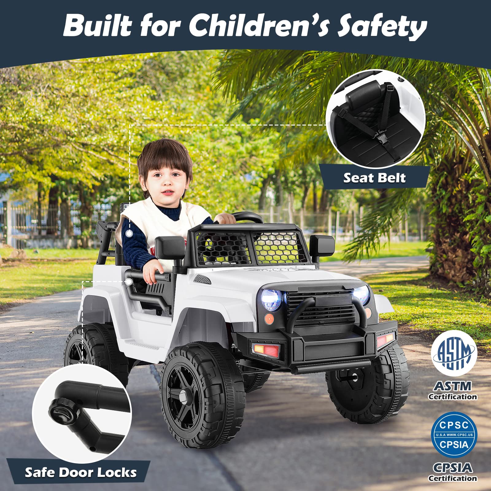 12V Electric Ride On Car for Kids with Remote Control, Storage, LED Lights, MP3 - Costzon