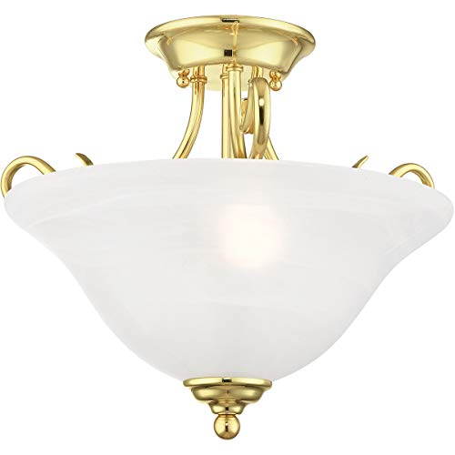 2 Light Polished Brass Ceiling Light Fixture with White Alabaster Glass Shade