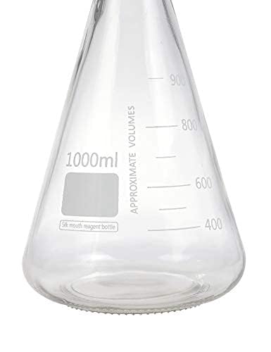 3 Pieces Pastein 1000ml Narrow Mouth Graduated Lab Erlenmeyer Glass Flask Bottle with GL45 Screw Cap (Blue)
