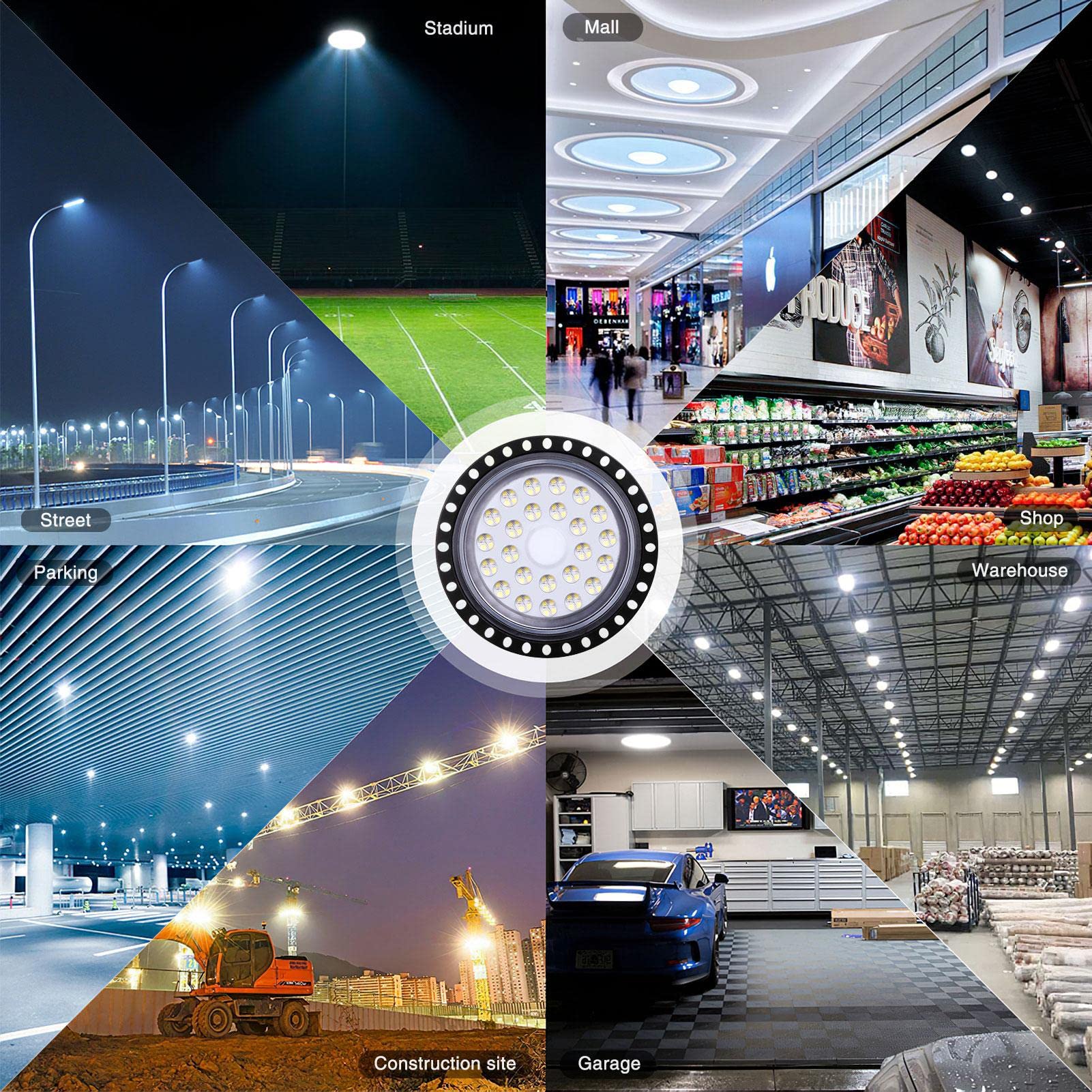 100W UFO LED High Bay Light, 6000-6500K Cool White LED Workshop Light, Ultra Thin Factory Warehouse LED Industrial Lighting, IP65 Waterproof Commercial Bay Lighting for Garage Factory Gym