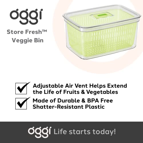 Oggi Store Fresh Food Storage Bin, 12.25" x 8" x 6", Clear