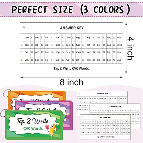 126 Cards Tap and Write CVC Words Flash Cards Laminated Tracing Practice Card Learning Letter Cards CVC Flashcards with 3 Rings for Kindergarten Preschool Kids, 8 x 4 Inch